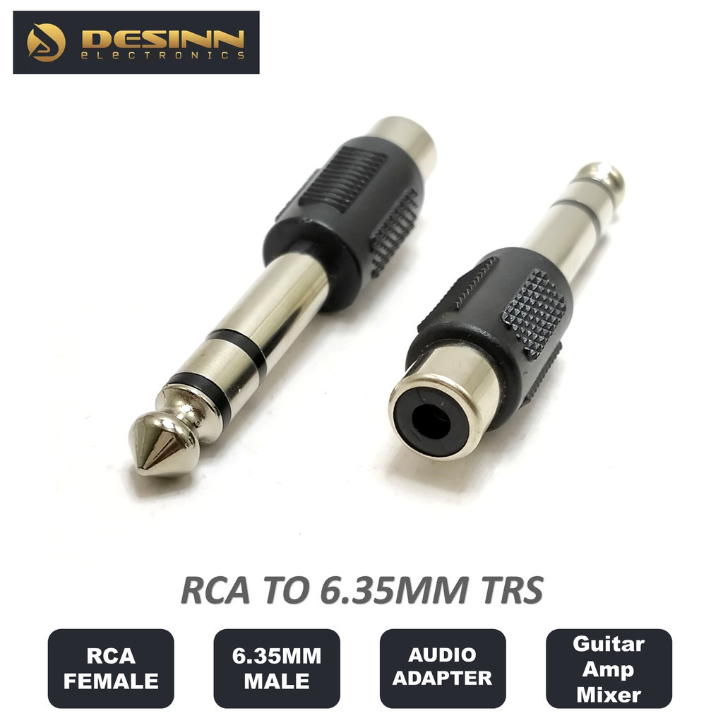 RCA Female to 6.35mm Stereo TRS Male Plug Jack Adapter Connector for ...