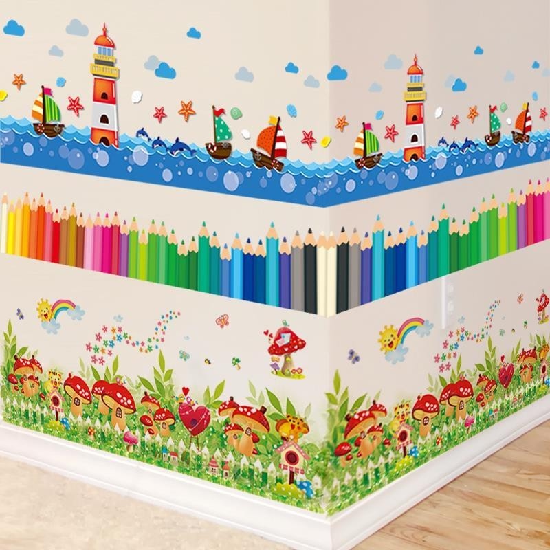 Cartoon Cartoon Kindergarten Wall Decoration Environmental Layout Classroom Baseboard Wall ...