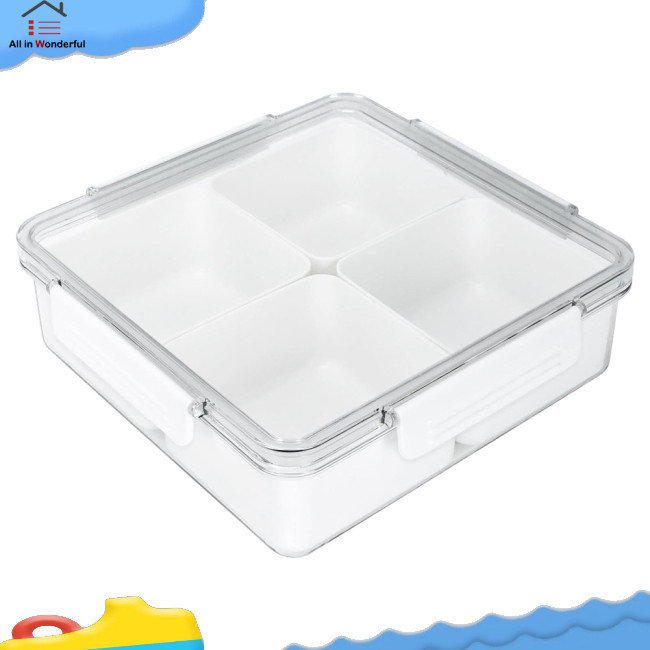 WONDER Divided Serving Tray With Lid, Removable Square Snack Box With 4 ...