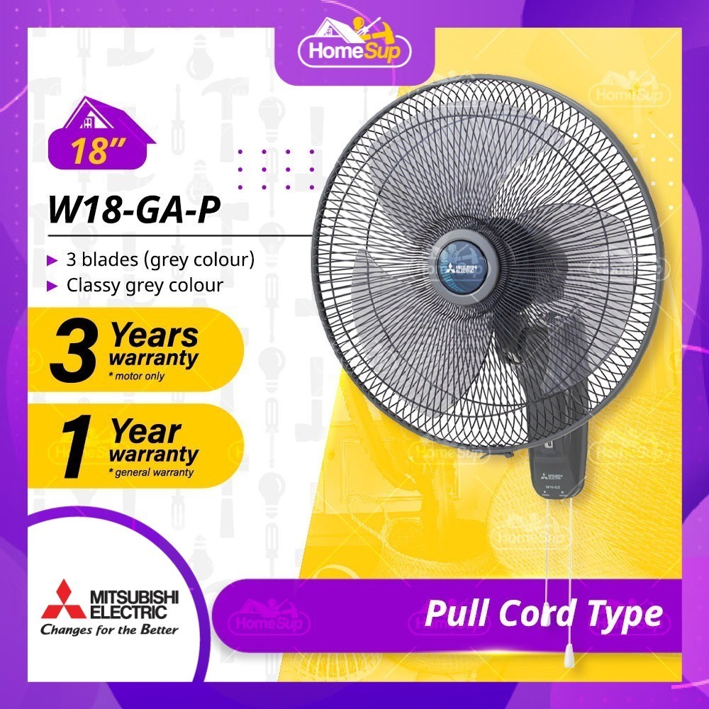 Mitsubishi Wall Fan W18-ga-p - Pull Cord, Classy Grey/White (18” - Fan ...