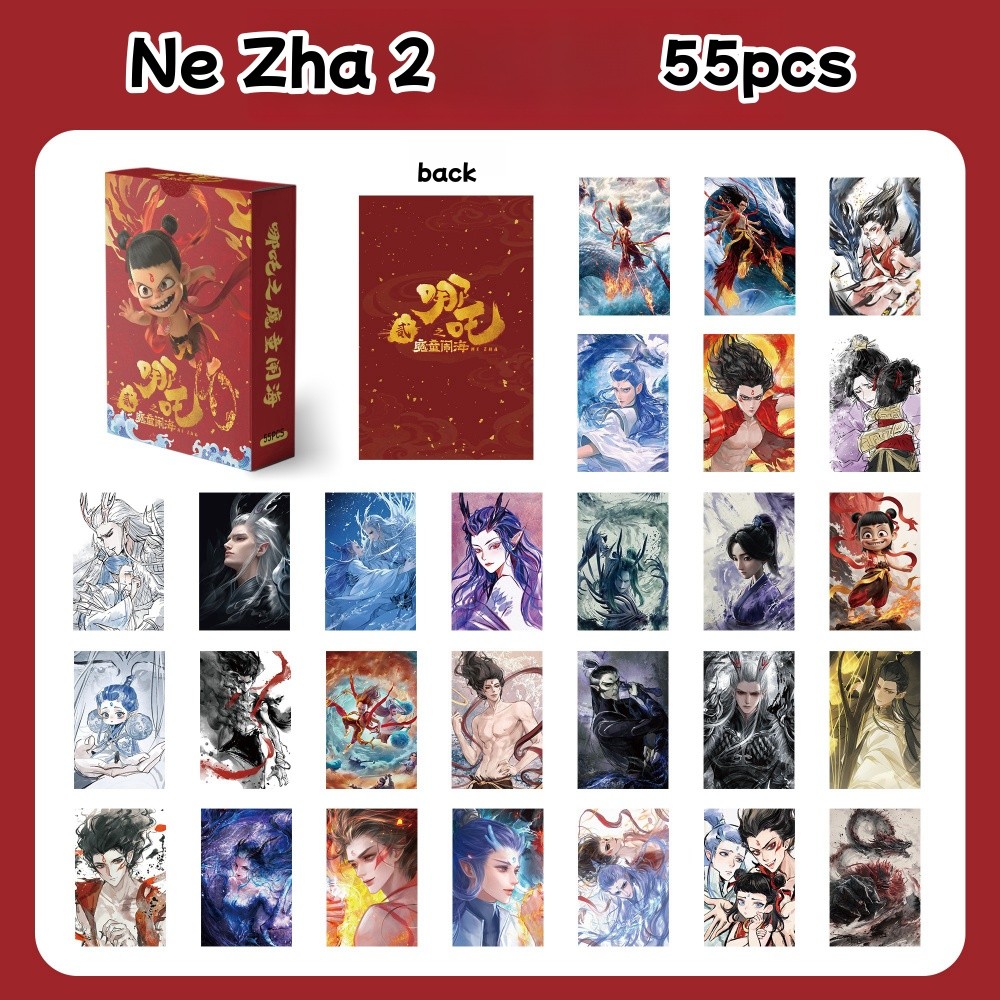 50-55pcs Ne Zha 2 cartoon Aobing Anime Laser Holographic Lomo Cards ...
