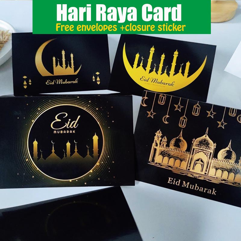 【12pcs/set】Kad Hari Raya Cards Black Golden Style Gift Card for Hari ...