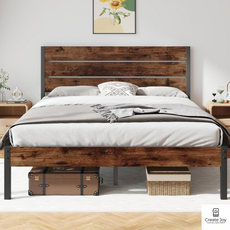 Rangka Katil Queen dengan Kepala Katil dan Kaki Katil, dengan Storan ...