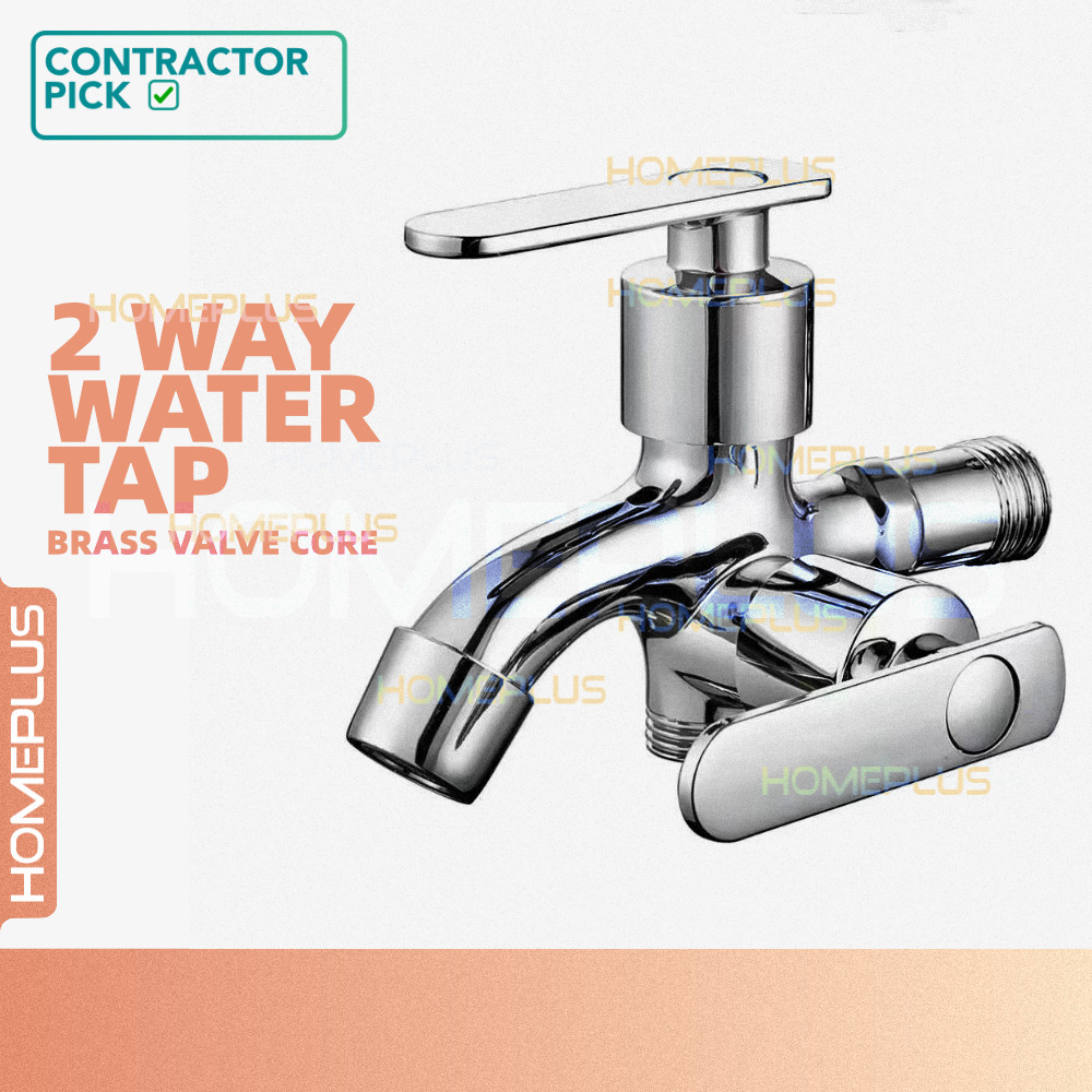 Homeplus 2 Way Wall Water Tap Faucet 2 Handle Spout Outlet Bathroom ...