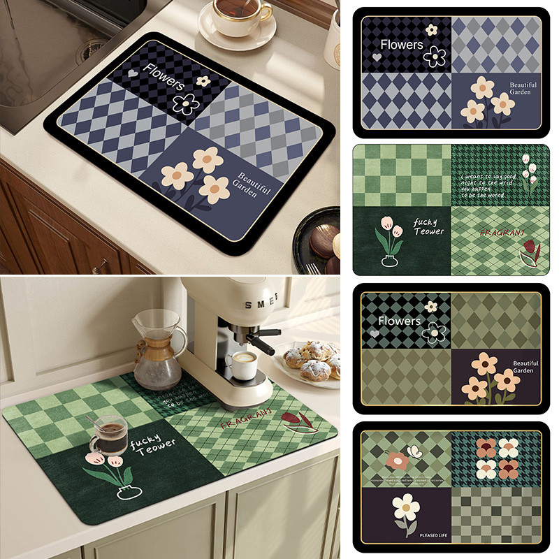 Kitchen Dining Placemat Coffee Countertop Plaid Mat Multifuction Absorb ...