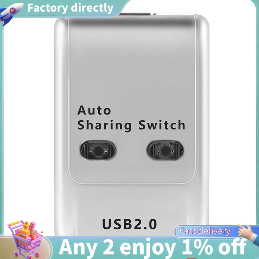 USB 2.0 Auto Sharing Switch 2 Port HUB Adapter Switcher for 2 PC ...