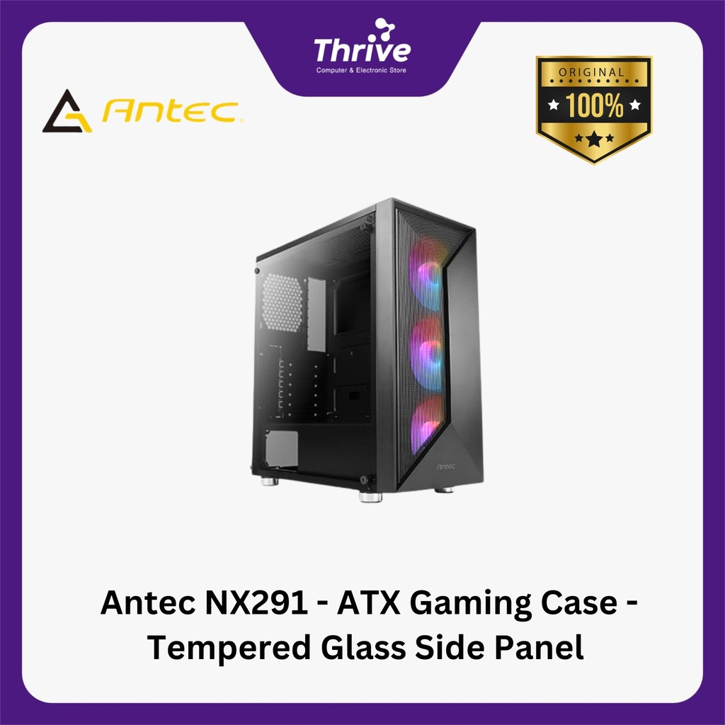 Antec NX291 - ATX Gaming Case - Tempered Glass Side Panel - FREE 3 PCS 12CM RGB FANS + 1 PCS ...