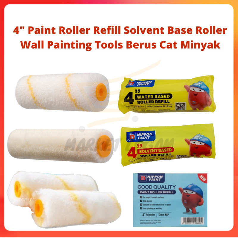 Nippon 4" Paint Roller Refill Solvent Base Roller Painting Tools Berus ...