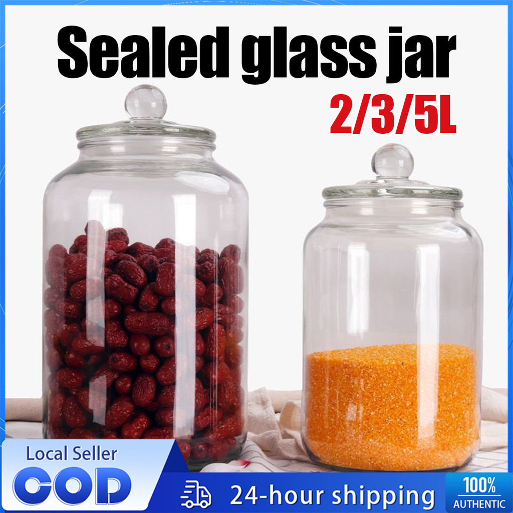 2L/3L/5L Durable Glass Container Jar with lid Multipurpose Thickened ...