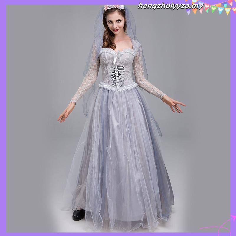 []-Women Halloween Dead Bride Costume Ghost Corpse Bride Corset Dress ...