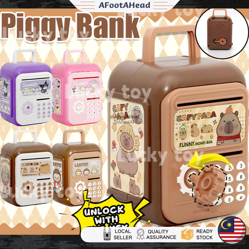 Capybara Piggy Bank Kids Money Saving Box with Key Lock Tabung Duit ...