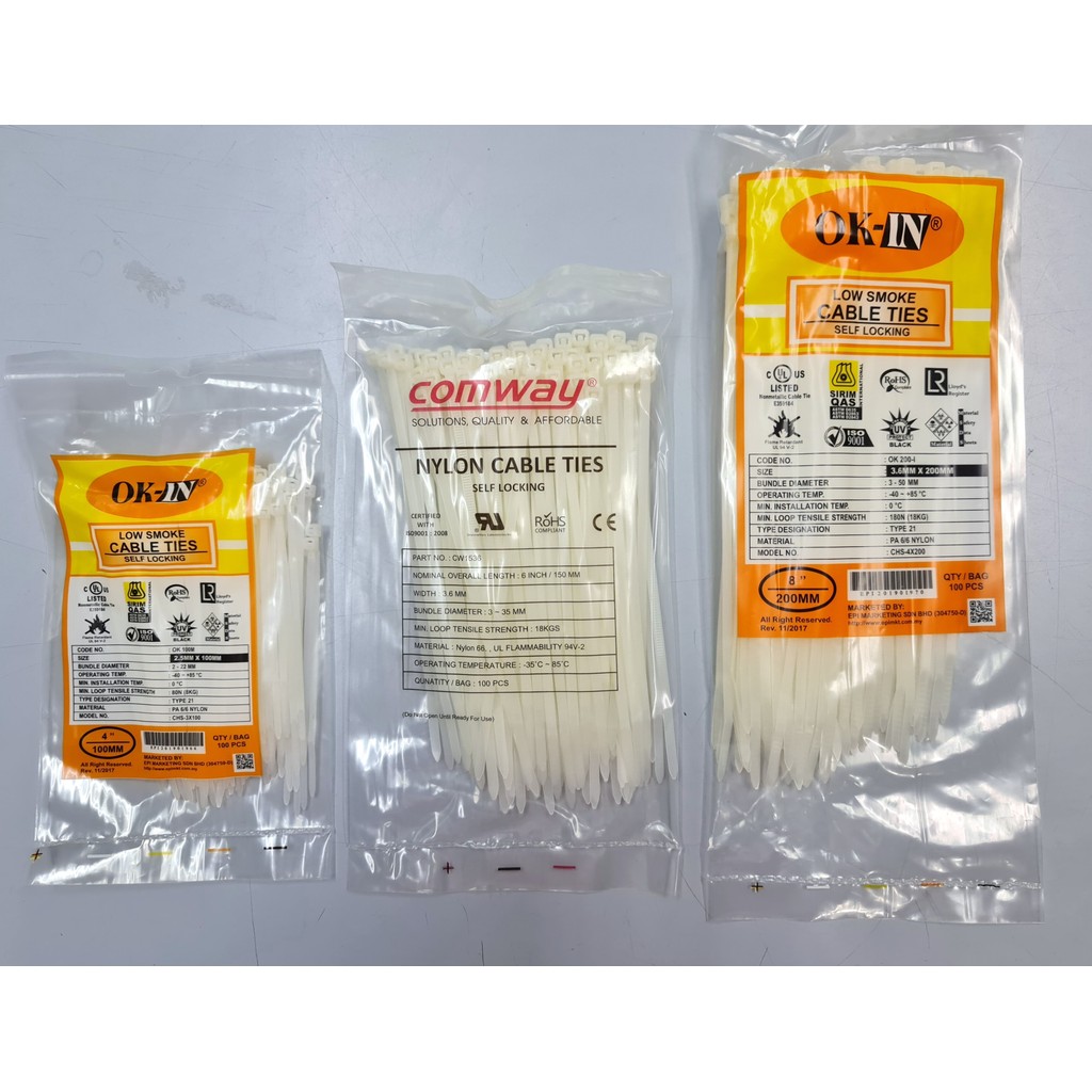 Pvc Nylon Cable Ties Self Locking 4" 6" 8" White x 100pcs PART 1 ...