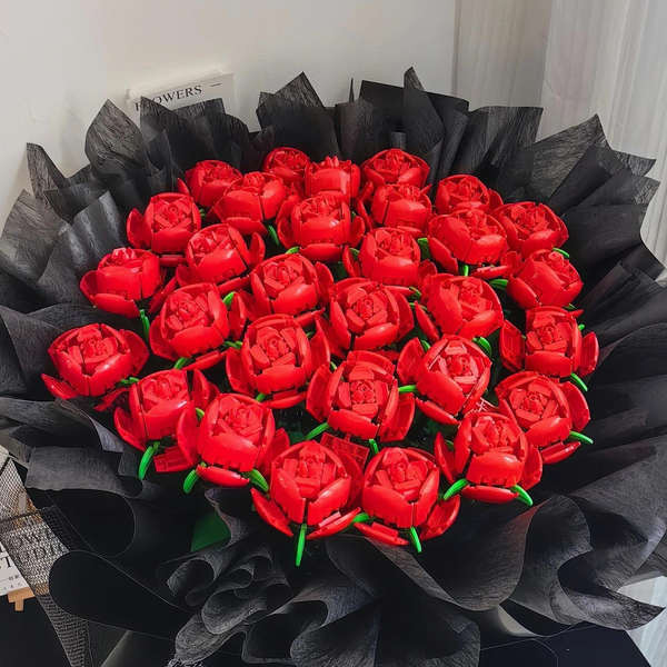 lego flower lego brick Chinese Building Blocks Red Rose Bouquet Girl ...