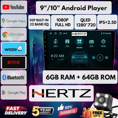 [6GB RAM+64GB ROM] Hertz Android Player 9"10" inch Quad Core Car ...