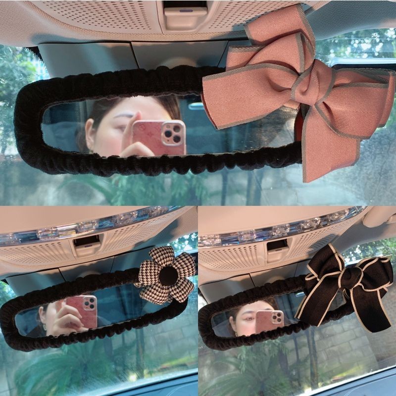 Creative and Personalized Car Rearview Mirror Set with Bow Knot Plush ...