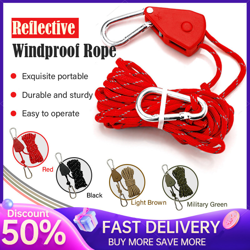 4 Meter Reflective Camping Rope Tent Ropes Flysheet Wind Rope Tensioner ...