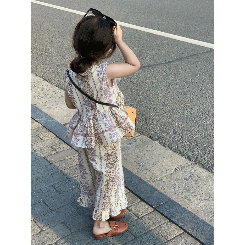 FEIFEI Ethnic Style Kids Girl Suit Floral Sleeveless Top with Bell ...