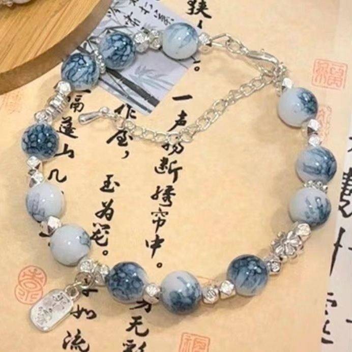 Porselin biru dan putih peri super ,gelang kaca ,niche wanita ,hutan ...