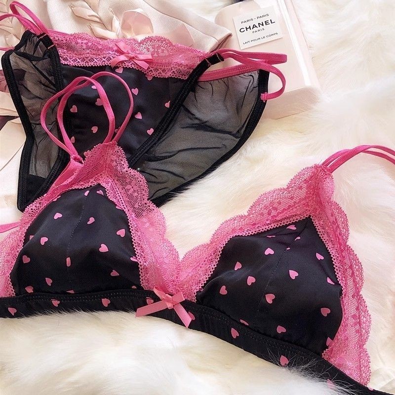 French Sweet Triangle Cup Satin Lace Underwear Women's Small Breasts Gathering Wireless Thin ...