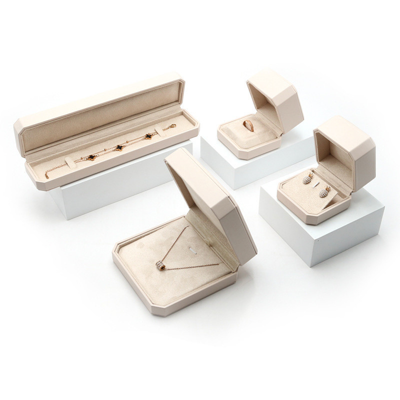 Octagonal Beige Jewelry Jewelry Box PU Leather Ring Box Wedding Ring ...