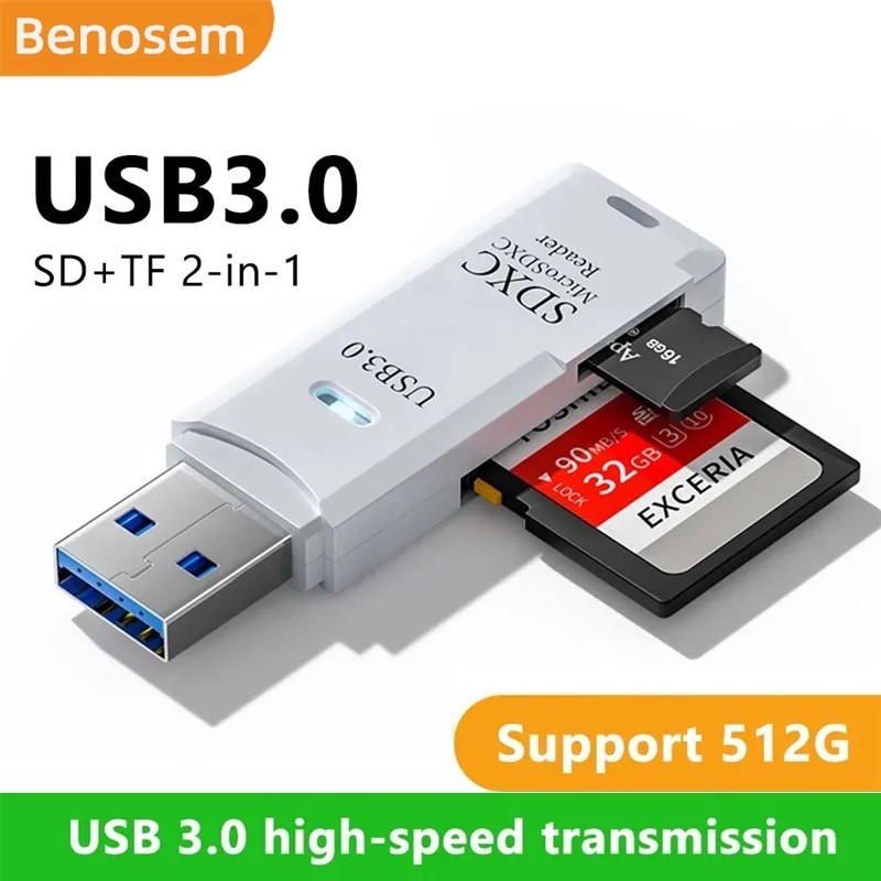 BENOSEM USB 3.0 Micro SD Card Reader, 5Gbps 2-in-1 SDXC Card Reader to ...