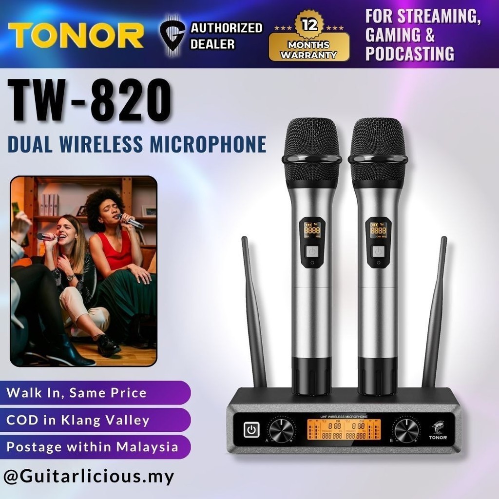 TONOR TW-820 Wireless Microphone, Metal Dual Professional UHF Cordless ...