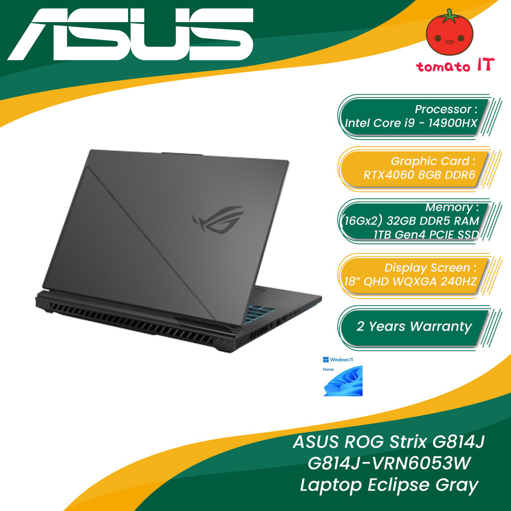 ASUS ROG STRIX G18 G814J (VRN6053W) 18 QHD WQXGA 240HZ/I9-14900HX/32GB ...