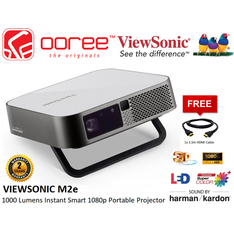 VIEWSONIC M2E 1000 LUMENS INSTANT SMART 1080P PORTABLE LED PROJECTOR ...