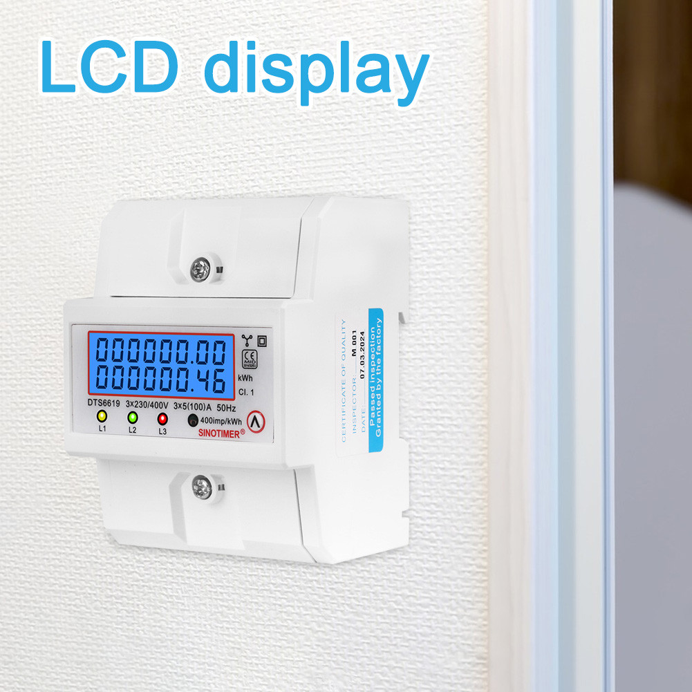 Din Rail 3 Phase 4 Wire Energy Meter AC 380V 100A 50/60Hz Wattmeter LCD Backlight KWh Meter Watt ...