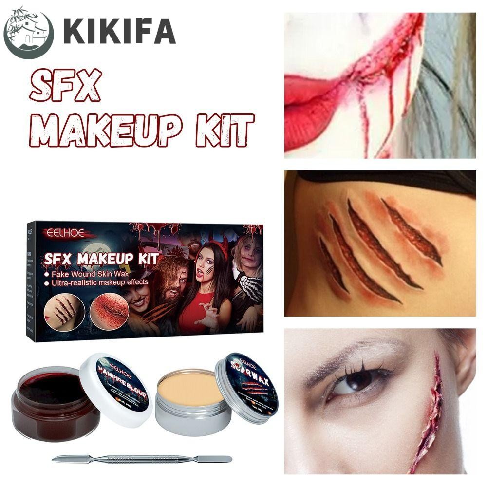 KIKIFA Skin Wax Fake Blood Set, Makeup Wax with Spatula Halloween ...