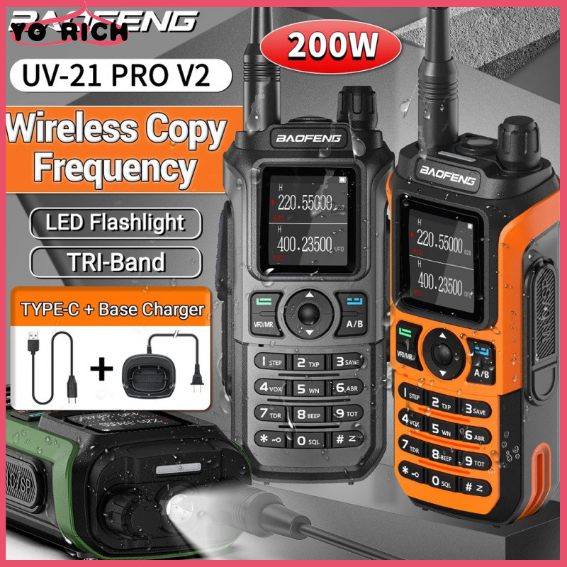 Baofeng UV-21 Pro V2 Walkie Talkies 100KM 200W Long Range Type-C Ham Radio Portable Radio Tri ...