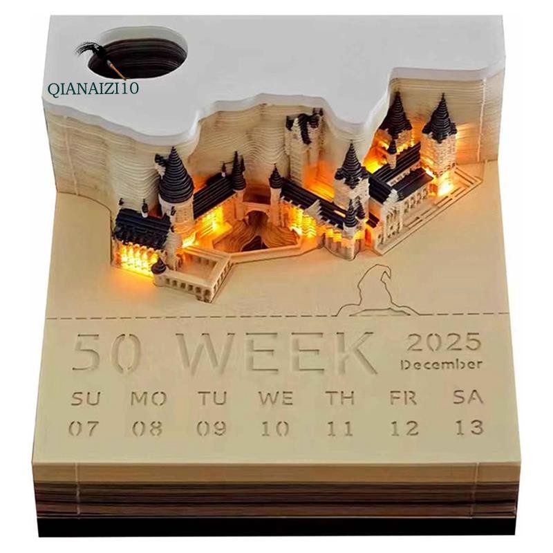 Time Piece Calendar, 2025 Desk Calendar Memo Pad, 3D Magic Castle Time ...