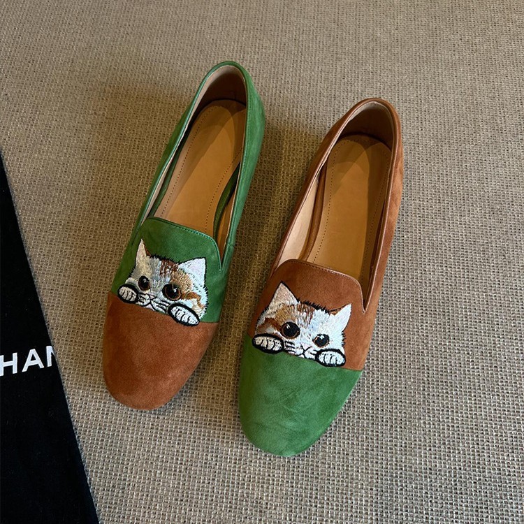 Chelsea-new Style Embroidered Kitten Slip-On Loafers Women Simple Outer ...