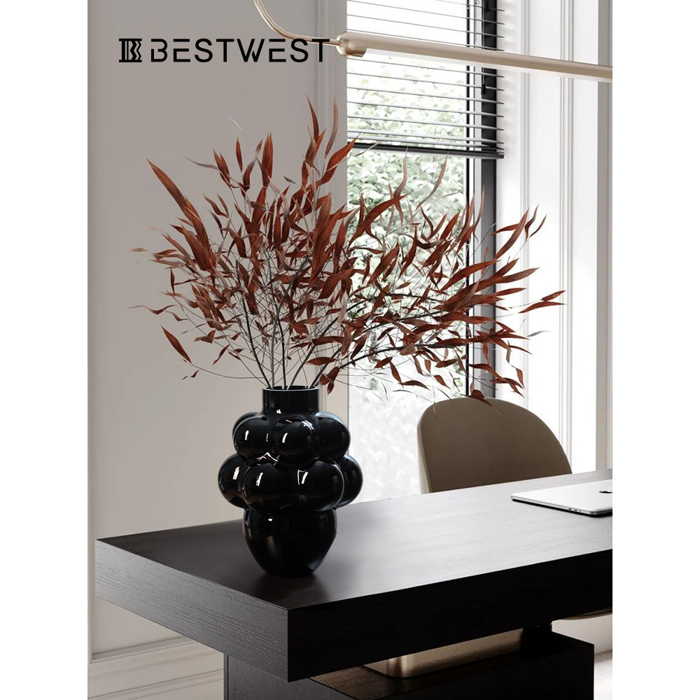 Hiasan Pasu Hitam Cahaya Kaca Perancis Mewah Gubahan Bunga Rasa Mewah ...