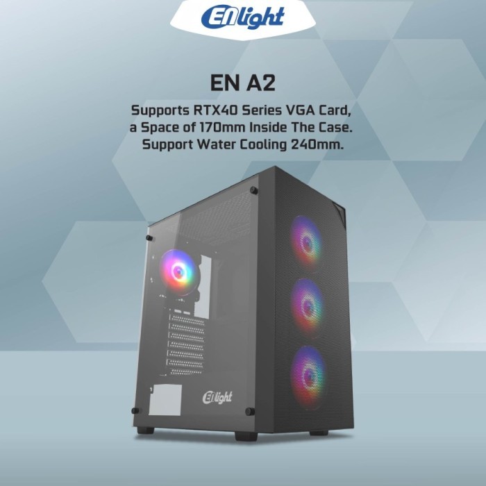 Case ENLIGHT A2 ATX Case Mesh + Temper PC Casing - 3 Fans | Shopee Malaysia