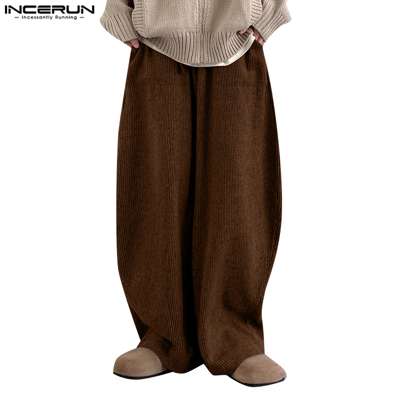 INCERUN Men's Corduroy Wide Leg Casual Pants | Shopee Malaysia