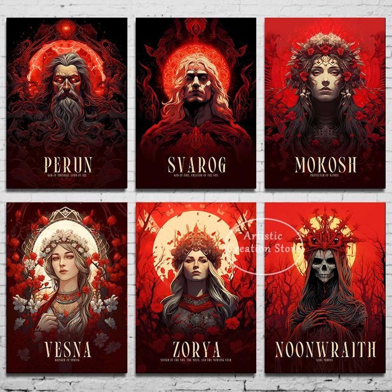Poster Muka Dewa Perun dan Mokosh Slavic Seni Dinding Kanvas Catatan ...