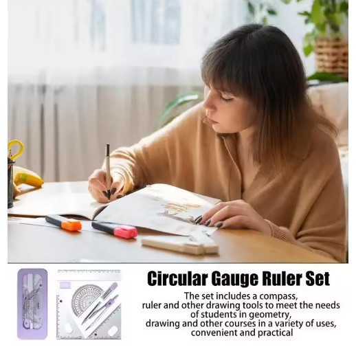 Ruler Set Triangle Ruler Protractor Rubber Compass Student Stationery ...