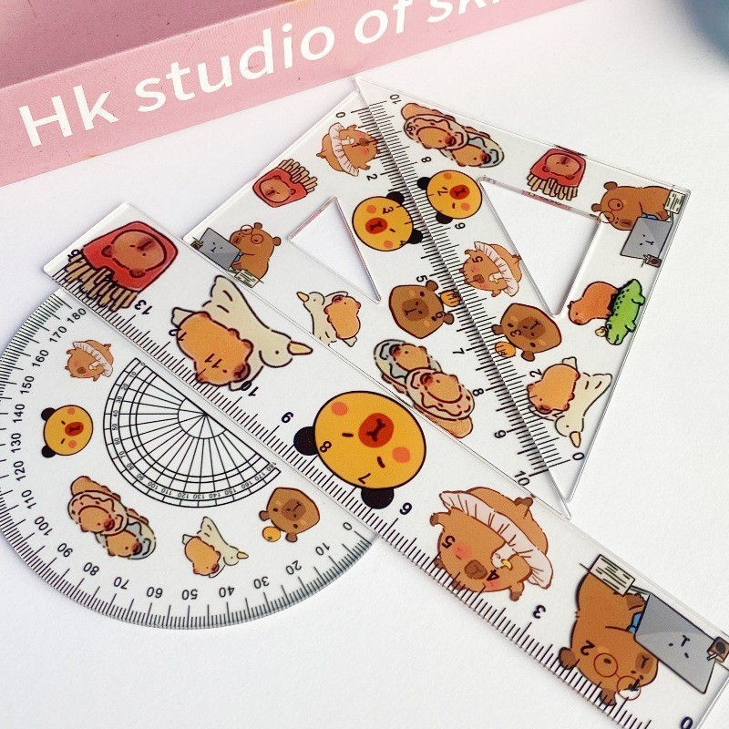 4pcs Capybara Acrylic Ruler Set Cute Anime Cartoon Student Stationery ...