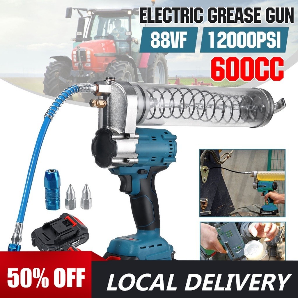 12V 12000PSI Electric Grease Guns 600CC Rechargeable High Pressure ...