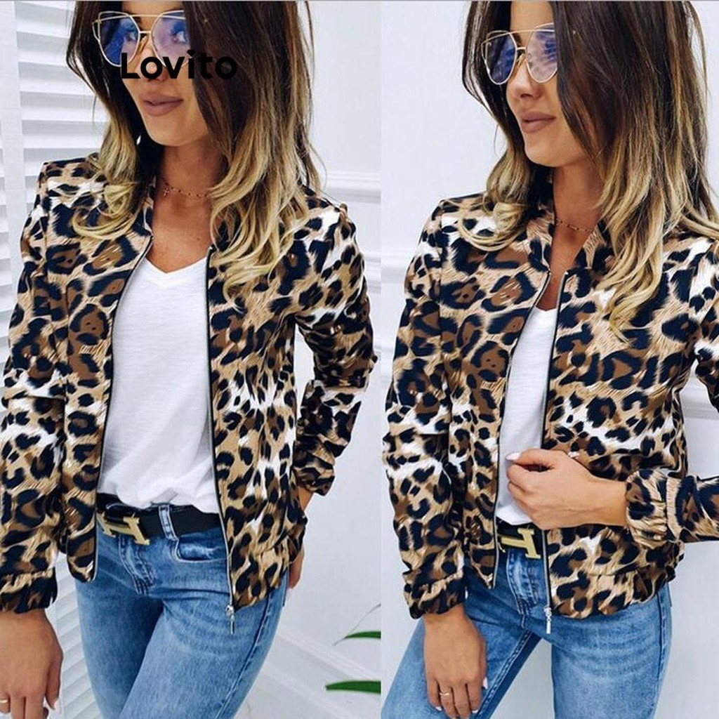Lovito Casual Leopard Pattern Jacket for Women LNL58082 | Shopee Malaysia
