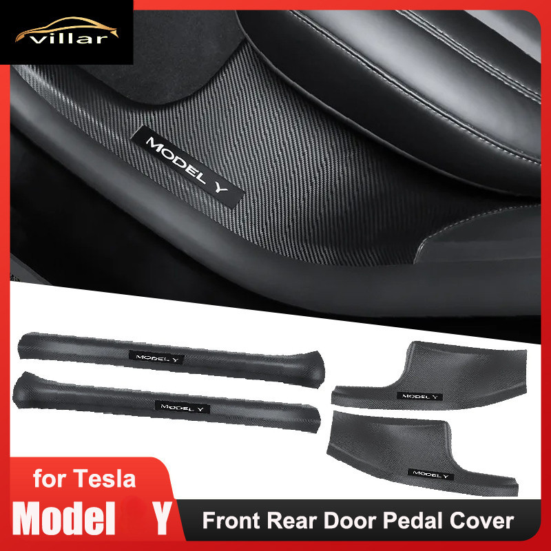 Tesla Model Y Front Rear Door Sill Protector Cover Carbon Pedal Guards ...