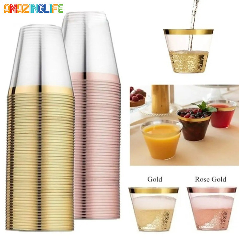 Plastic Transparent Gold Rimmed Wine Glass- Advanced Light Luxury ...