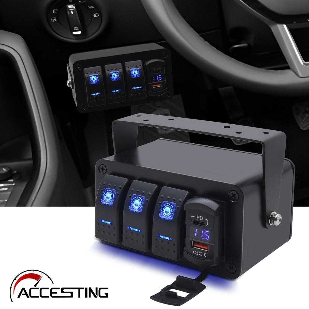 3 Gang LED Light Rocker Switch Panel ON/OFF Toggle Switch Box with ...