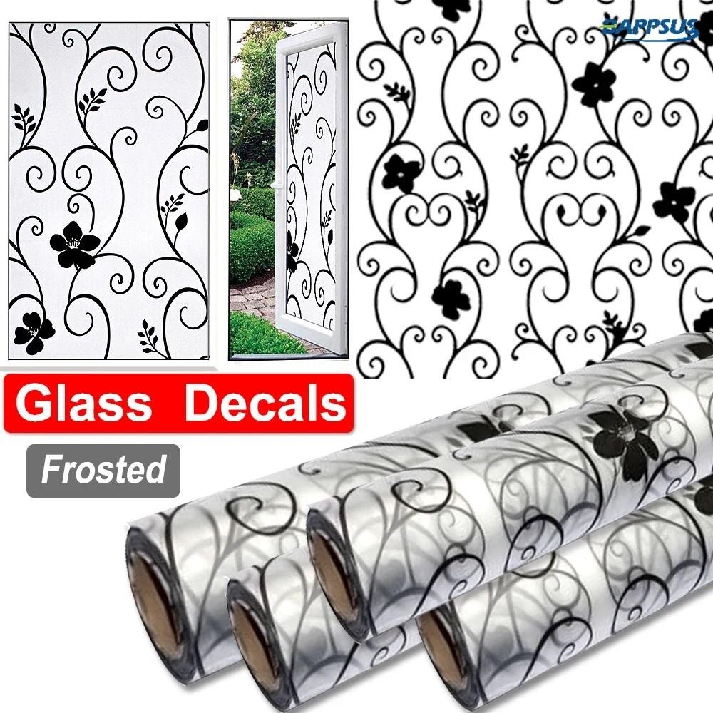 Frosted Opaque Floral Pattern Window Film- Bathroom Door Casement Self ...