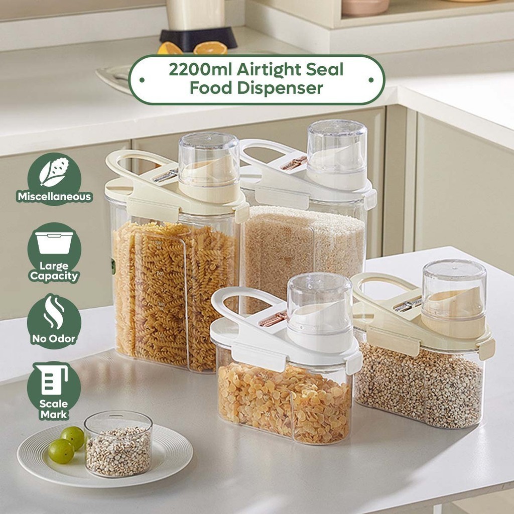 2200ml grain storage Airtight seal kitchen Food Dispenser measure Cup ...