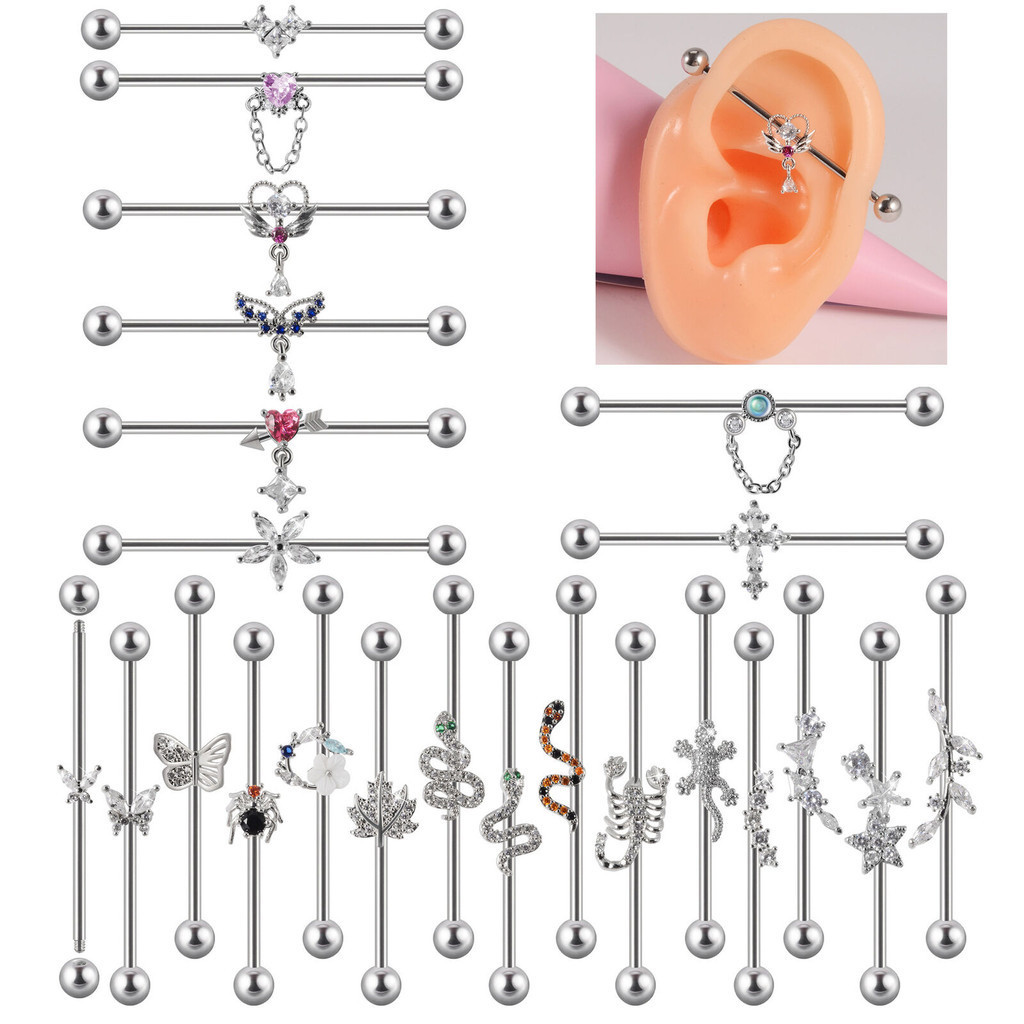 Industrial Scaffold Ear Piercing Ear Bar Barbell Stainless Steel 1.6mm ...