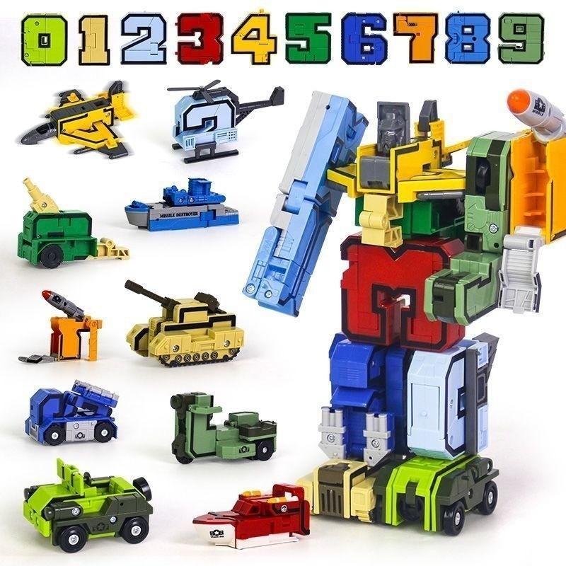 10Pcs(0~9) Number Deformation Robot Toys, Assemble Building Blocks Kits ...