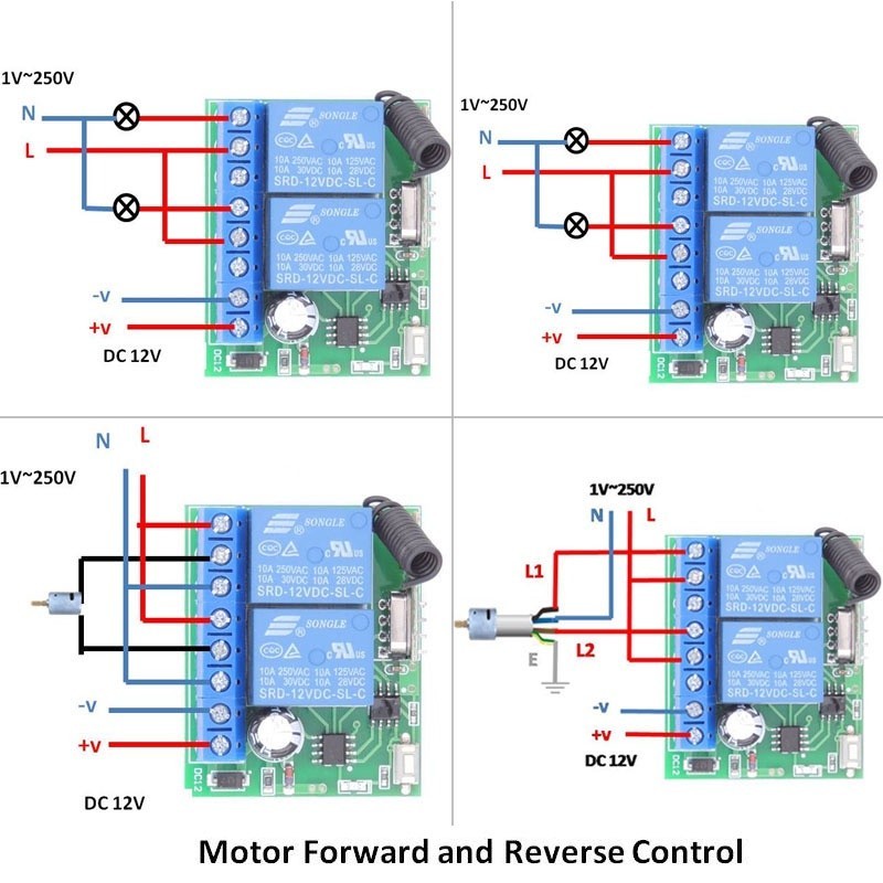 433MHz Universal Wireless Remote Control DC 12V 10A 2CH RF Relay ...