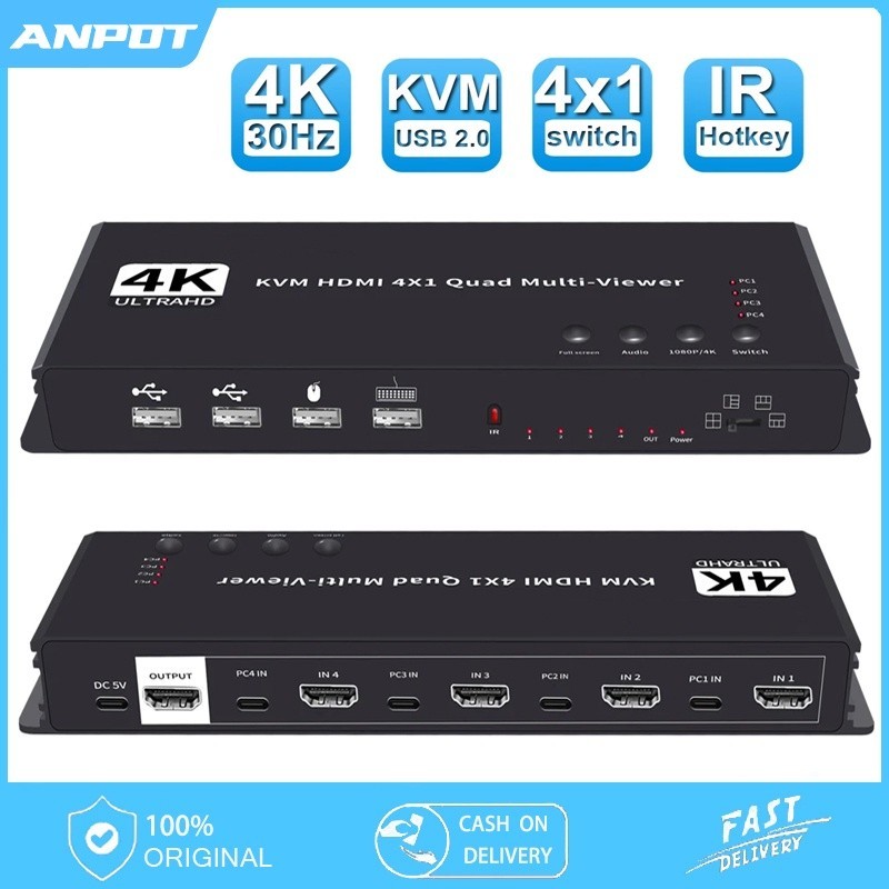 4K HDMI KVM Switch 4x1 Quad Multi Viewer 4 in 1 Out KVM HDMI Processor Screen Multiviewer ...
